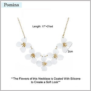 POMINA Floral Flower Bib Necklace Fashion Statement Flower Collar White Necklace for Women (Flower Bib- White)