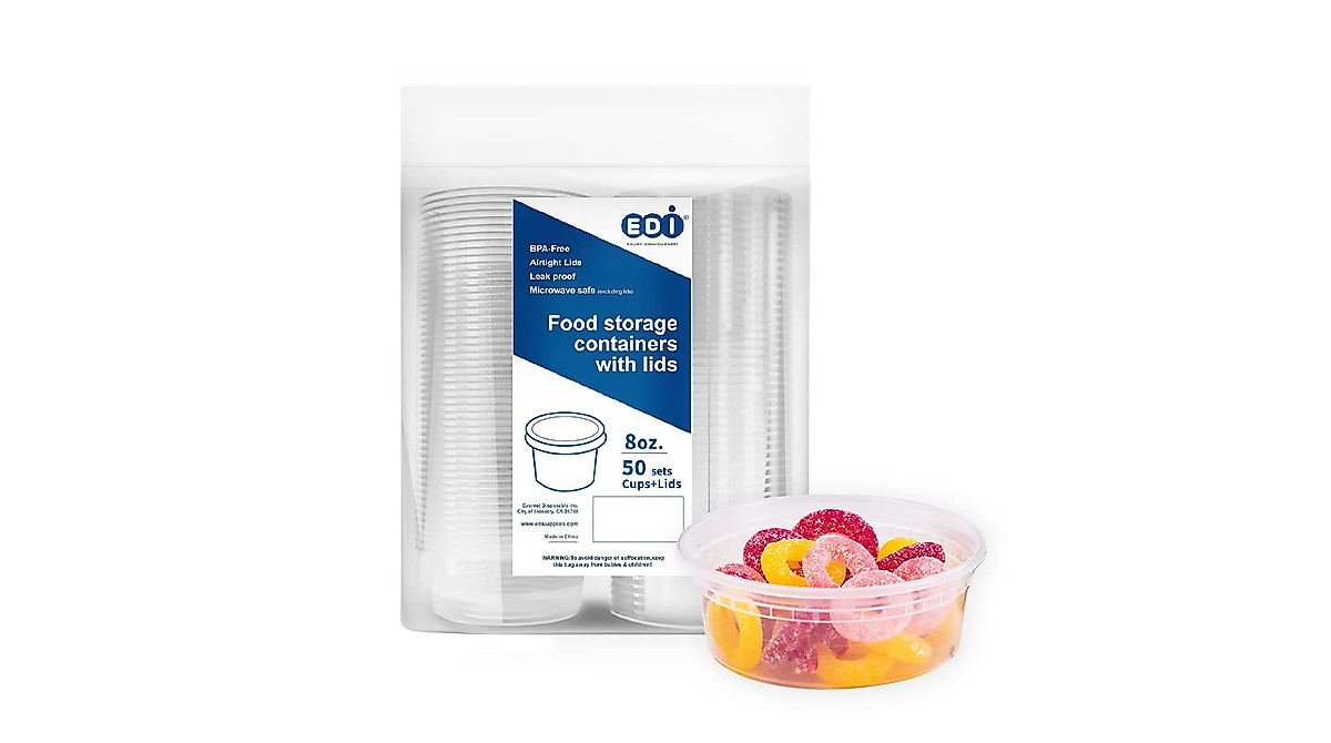 EDI Deli Food Storage Containers with Lids - 50 Sets of 8oz
