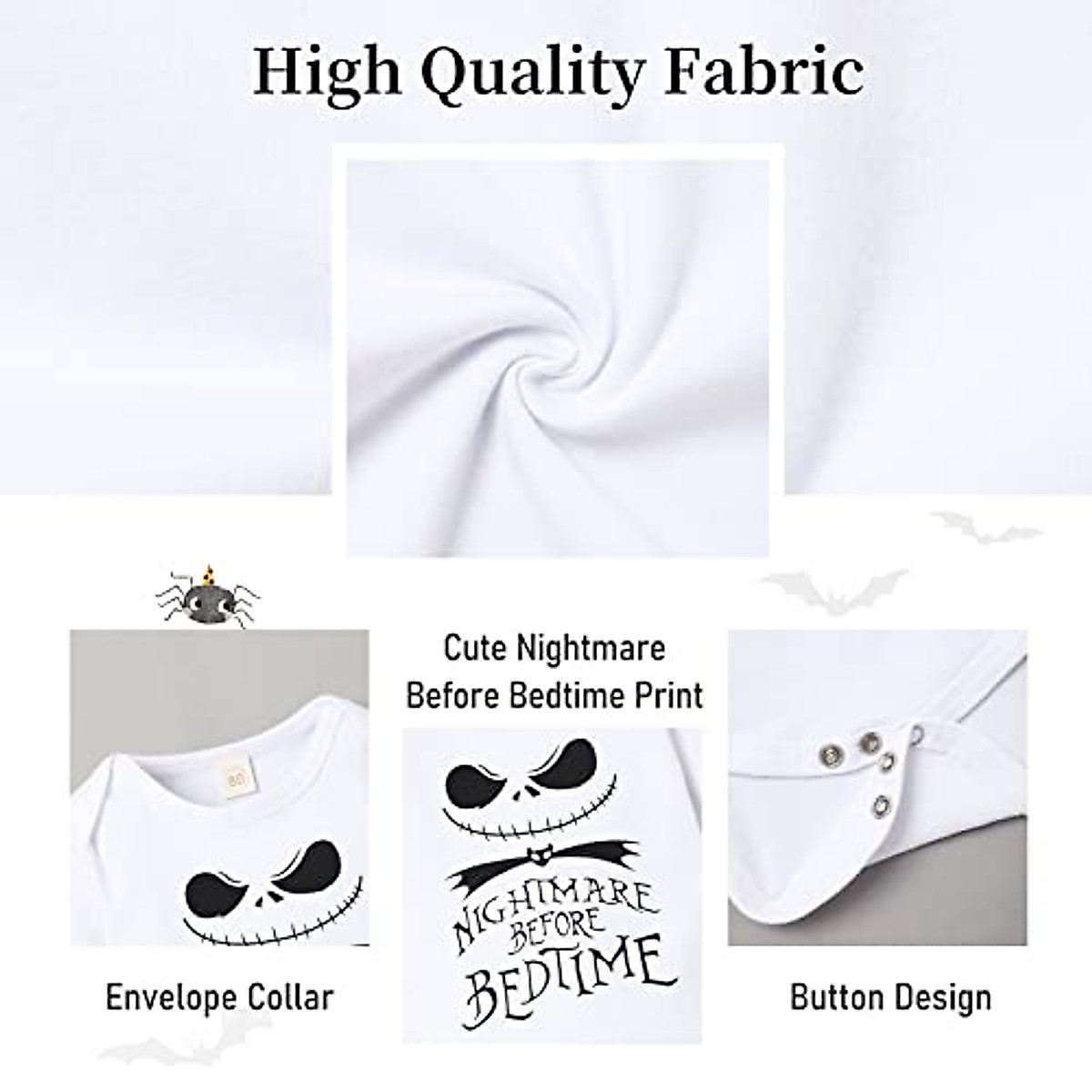 Crazyme Baby Boy Girl Clothes 2PCs Outfit Set Nightmare Before Bedtime Skull Christmas Clothing Set (Boy Black, 3-6 Months