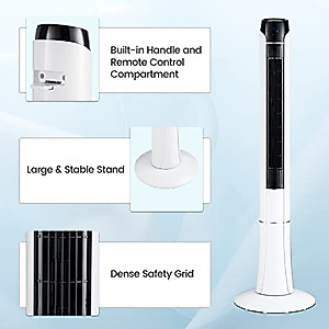 Tangkula 48-Inch Tower Fan with Remote Control, Quiet Bladeless Tower Fan w/ 3 Speeds, 3 Modes, 1-15H Timer & LED Display, 80° Oscillating Floor Standing Fan, Portable Circulating Fan for Home Office