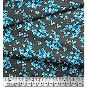 Soimoi Cotton Canvas Grey Fabric - by The Yard - 56 Inch Wide - Blue Flower Floral Material - Tranquil and Botanical Designs for Stylish Apparel Printed Fabric