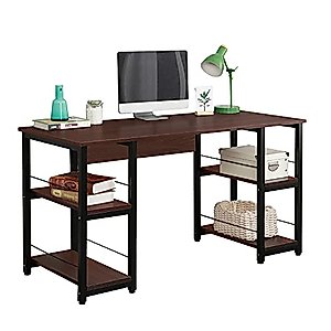 soges Home Office Desk 55 inches Computer Desk, Storage Desk Morden Style with Open Shelves Worksation, Walnut DZ012-140-WA