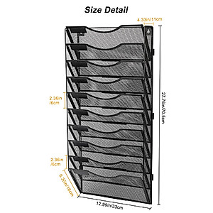 EasyPAG Mesh Wall File Holder 10 Pocket Assembly Office Hanging File Folder Organizer Magazine Rack Mail Sorter Bin | Nametag Label Included, Black