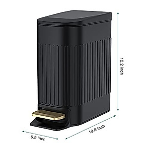 BETHEBEST 1.6 Gallon Small Step Trash Can with Lid,Compact Rectangular Garbage Can with Removable Liner Bucket for Bathroom,Bedroom,Office,Black