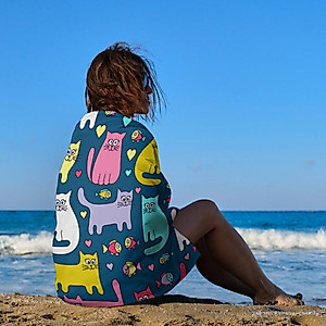 Colorful Cats Fish Microfiber Absorbent Lightweight Beach Towels Fast Dry Oversized Sand Free Beach Blanket 31x51in for Swimming Camping Travel Gym and Yoga