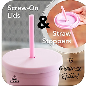 STRATA CUPS Classic Tumblers with Lids and Straws (8 pack) - 22oz Matte Pastel Colored Acrylic Tumblers with Lids and Straws, Double Wall Tumbler Bulk, Reusable Cup with Straw Cleaner (Pink)