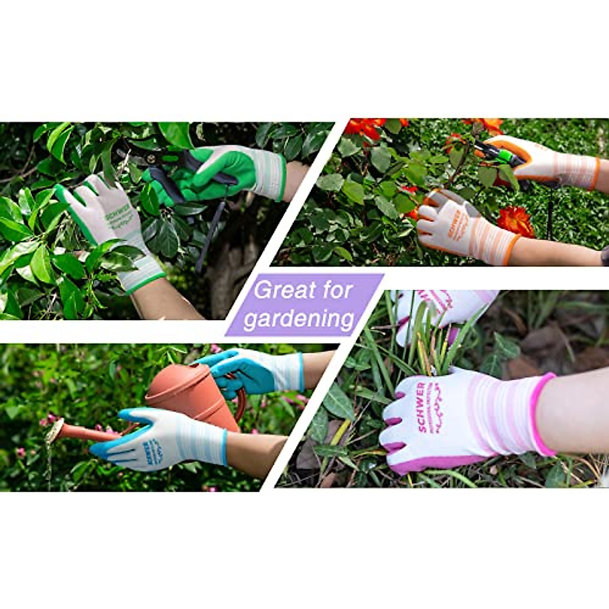 Schwer 16 Pairs Gardening Gloves for Women Breathable Work Gloves Garden Gloves with Powerful Grip, Universal Size M fits Most, Suitable for Multi-purposes