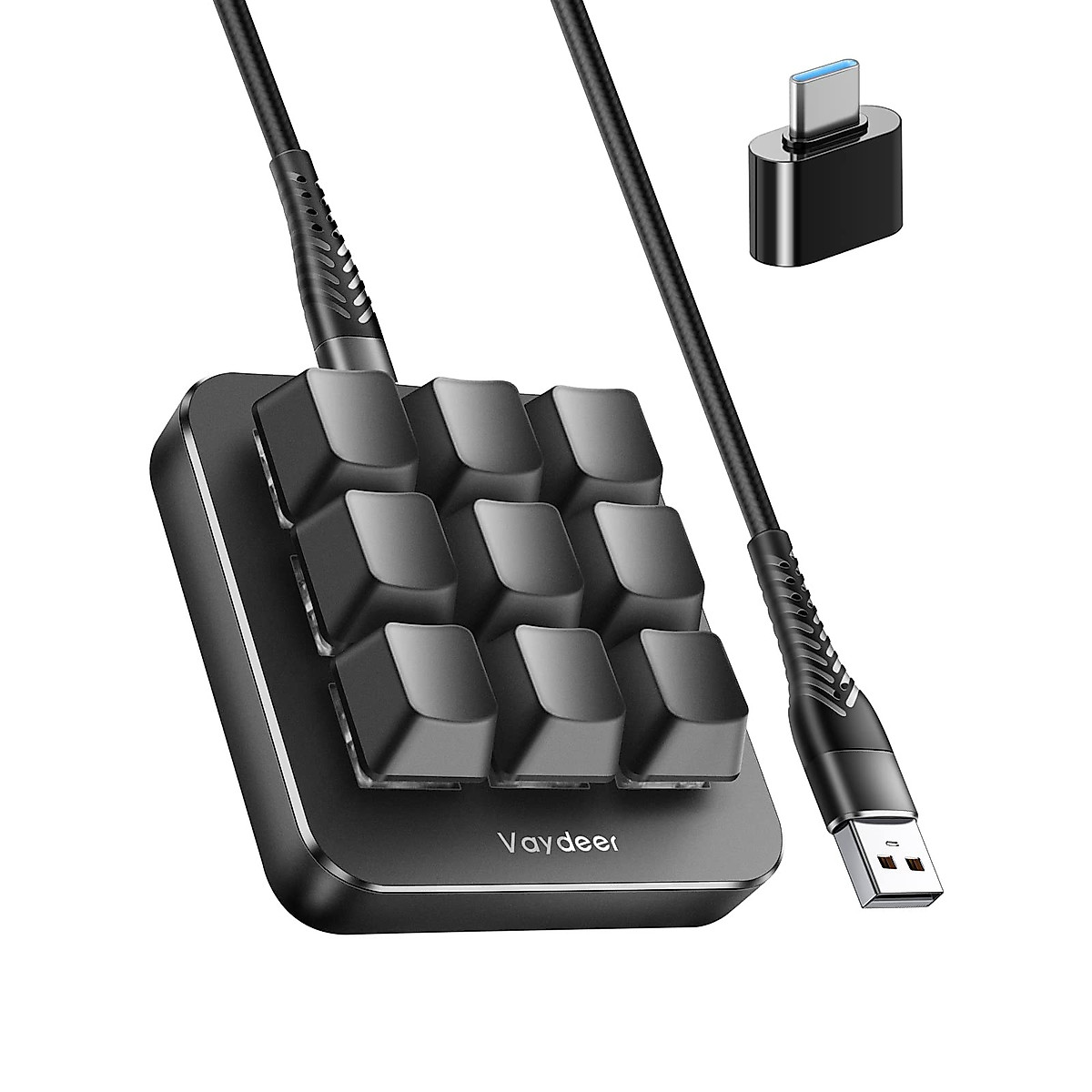 Vaydeer One-Handed Mechanical Keyboard Support NKRO, Hotkeys, One-Click Start,9 Fully Programmable Keys with Floating Window and Macro Multifunctional Keypad for iOS,Windows, Gift Idea for Him/Her