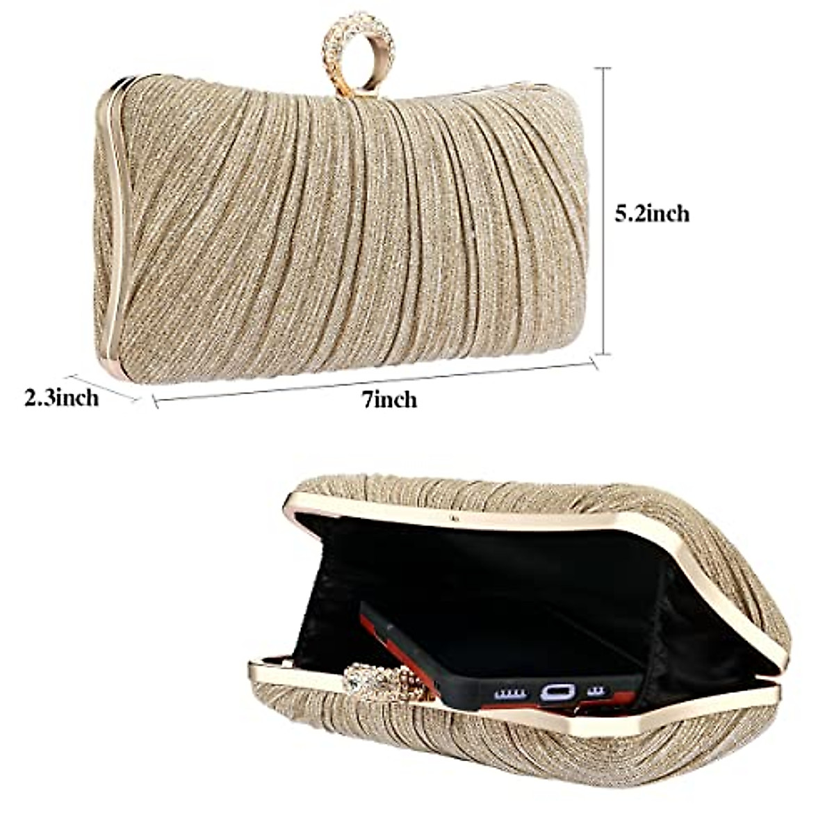 EROUGE Women Evening Clutch Purses Rhinestone Wedding Clutch Evening Handbag for Formal (Gold)