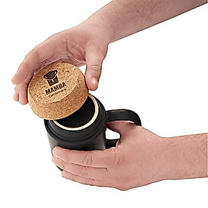 Cork Base Ceramic Mug with Lid (Set of 2) - 17 oz. Oversized Coffee Mugs Set with Removable Insulated Cork Bottom & Spillproof Lids - Great for Tea & Hot Cocoa - Wash in Dishwasher - BLACK