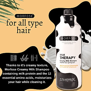 Morfose Professional Milk Therapy Creamy Hair Shampoo for Dry, Damaged, or Brittle Strands, Repairs and Protects, fuller, healthier, softer look, Eliminates Dryness, Damage, and Split Ends, 1000 ml
