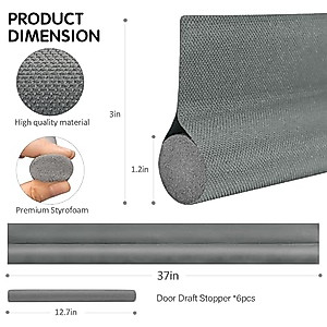 2 Pack Door Draft Stopper - 37 Inch One-Sided Under Door Draft Blockers - Soundproof, Dust, and Cold Air Stopper - Door Draft Stoppers for Bottom of Door, Fits Interior and Exterior Doors（Grey）