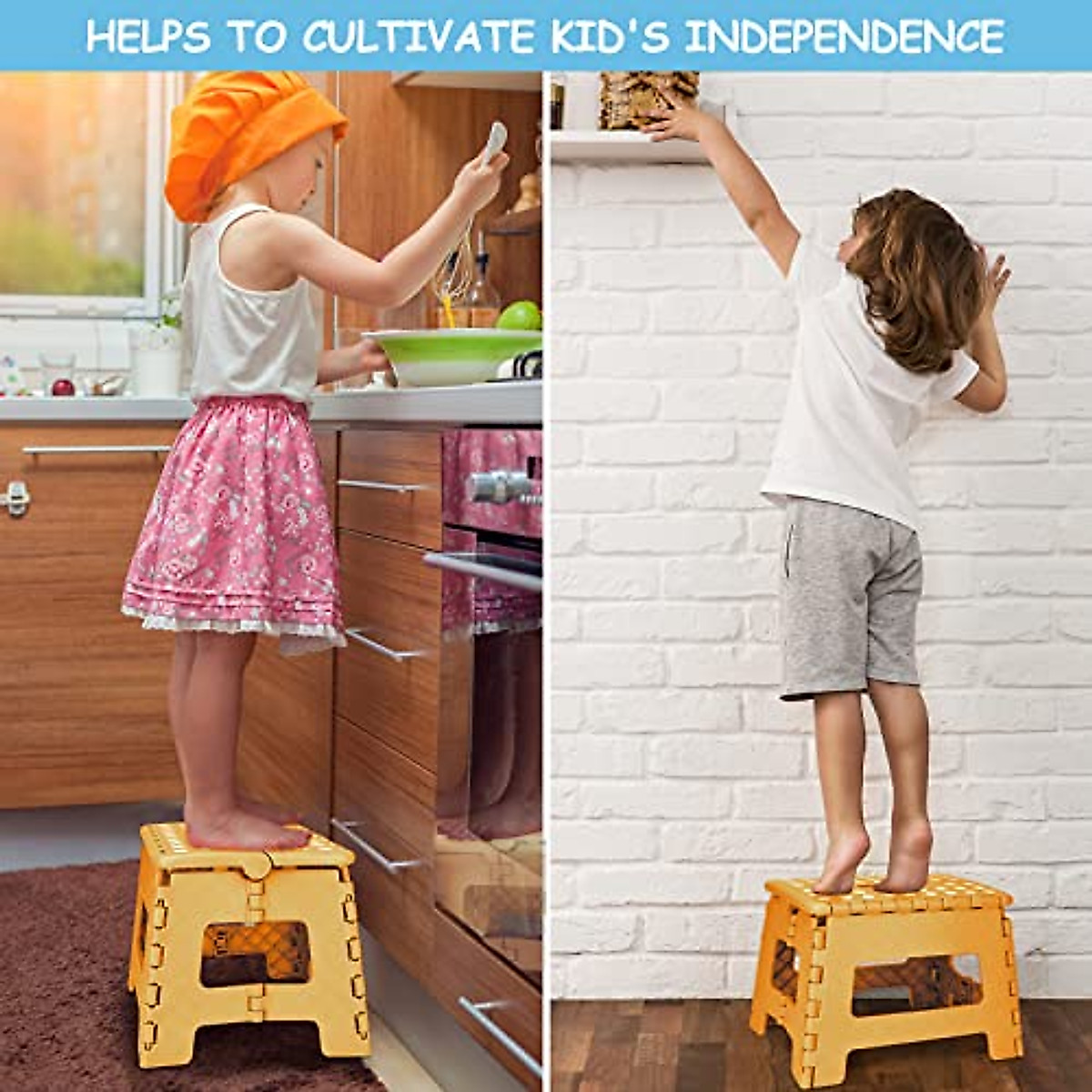 Step Stool Folding Step Stool | Lightweight & Sturdy Stepping Stool for Adults and Teens | Convenient One-Hand Operation Stool with Anti-Slip Surface & Rubber Feet, by Simplized