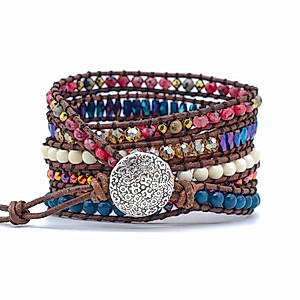 Teepollo Handmade Jasper Turquoise Amethyst Boho Wrap Bracelets for Women-Healing Natural Stone Beads Crystal Bohemian Bracelets Collection for Women Girl