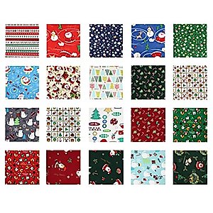 20 Sheets Christmas Fabric Bundles Sewing Craft Square Patchwork Precut Printed Fabric Scraps Quilting Sewing Polyester Fabric for DIY Christmas Stocking Wreath Doll Dress Apron Supply