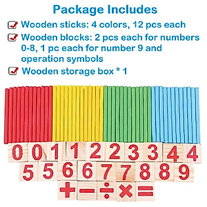 KUTOI Counting Number Blocks and Sticks | Montessori Toys for Kids Learning| Homeschool Supplies for Math manipulatives | Toddlers Educational Wooden rods with Storage Tray
