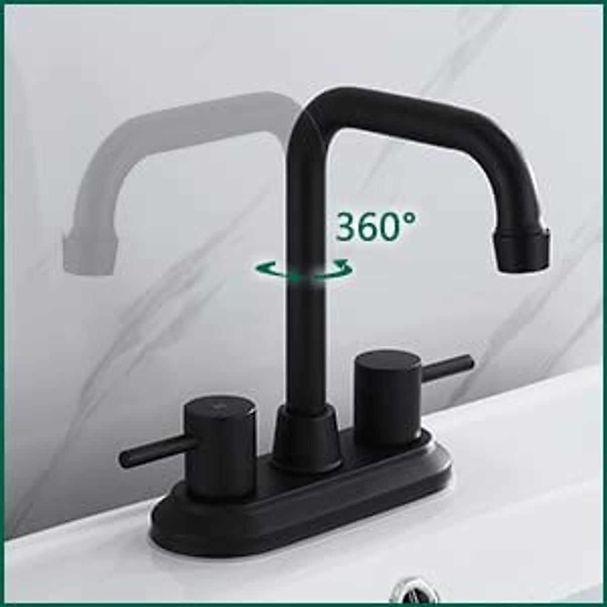 REHOMAONG Matte Black Bathroom Faucet 3 Hole with Pop-up Drain,360 Swivel Spout 2-3 Hole RV Bathroom Vanity Sink Faucet, Bathroom Sink Faucet,4 Inch 2 Handle Bathroom Faucet