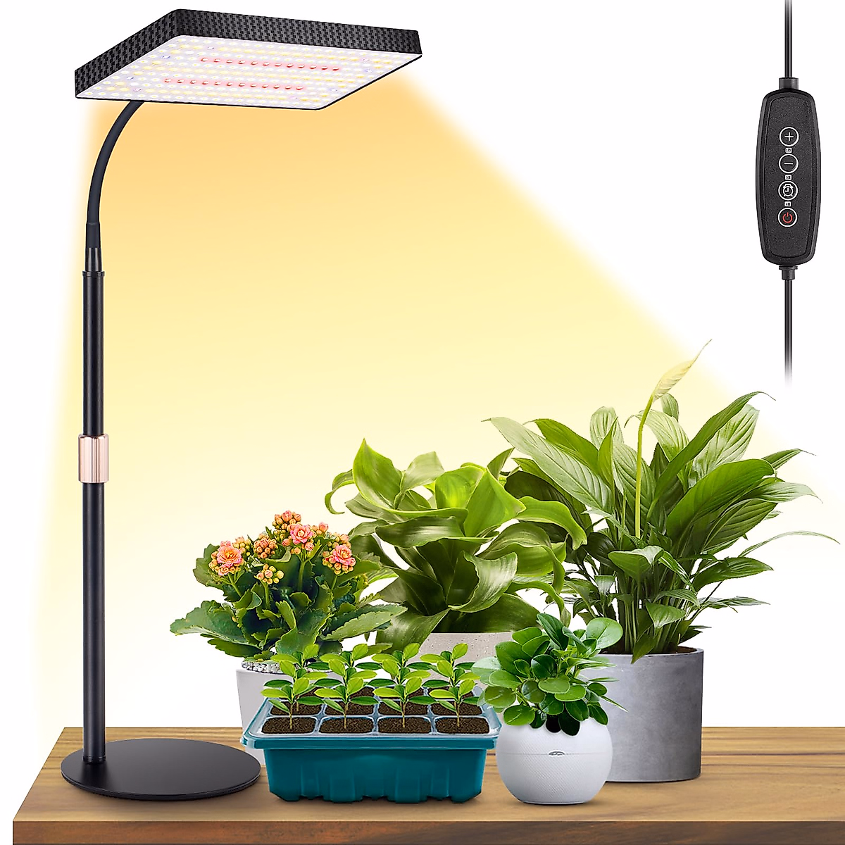 LBW Grow Lights for Indoor Plants Full Spectrum, 214 LEDs Plant Lights for Indoor Growing, Desk Plant Grow Lights Indoor with Timer 4/8/12H, 6 Dimmable Levels, Plant Lamp Height Adjustable 10"-26"