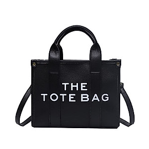 Tote Bag for Women, Trendy Leather Tote Bag Small Personalized Top Handle Crossbody Handbags for Work Travel Black