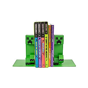 Minecraft 6-Inch Creeper Bookends, Set of 2 | Bookshelf Decor Room Essentials, Storage Organizer for Shelves and Desktops, Book Stoppers | Video Game Gifts And Collectibles