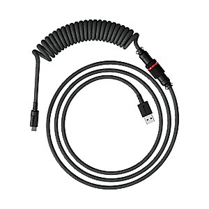 HyperX Coiled Cable - Durable Coiled Cable, Stylish Design, 5-Pin Aviator Connector, USB-C to USB-A - Grey/Black