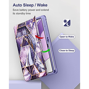 ONPINT Leather Case for Samsung Galaxy Tab S8 Plus/ S7 Plus/ S7 FE 12.4-inch, Built-in Screen Protector Folio Tablet Cover Magnetic Trifold Stand with S-Pen Holder for Women Men Cute, Lavender