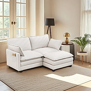 MANBUR Cloud Couch Sectional, Oversized Modular Convertible Sectional Sofa Couch, 2-Seat L Shaped Extra Deep Seat Sofa Couch with Ottoman and Pillows for Living Room, Apartment, Office, White