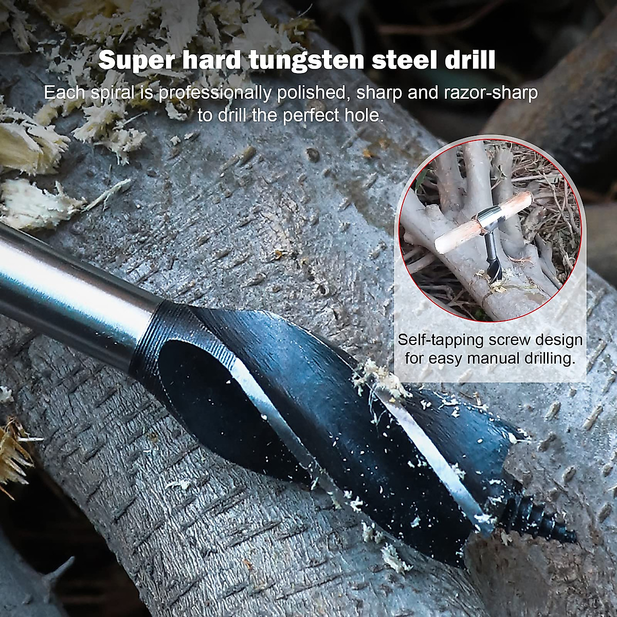 Wood Auger Drill Bit, 1.5" Survival Settlers Tools Scotch Eye Auger Bushcraft Gear And Equipment Manual Wood Auger Peg And Hole Maker Multitool With Leather Case For Camping And Outdoor Backpack (Beige)