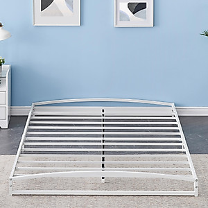 IDEALHOUSE Low Profile Full Bed Frame, 6 Inch Heavy Duty Metal Full Size Platform Bed Frame, Mattress Foundation with Steel Slat Support, No Box Spring Needed, Easy Assembly, White