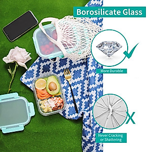 Bayco [24 Pieces] and [10 Packs] 2 Compartment Glass Food Storage Containers with Lids, Airtight Glass Lunch Bento Boxes, BPA-Free & Leak Proof