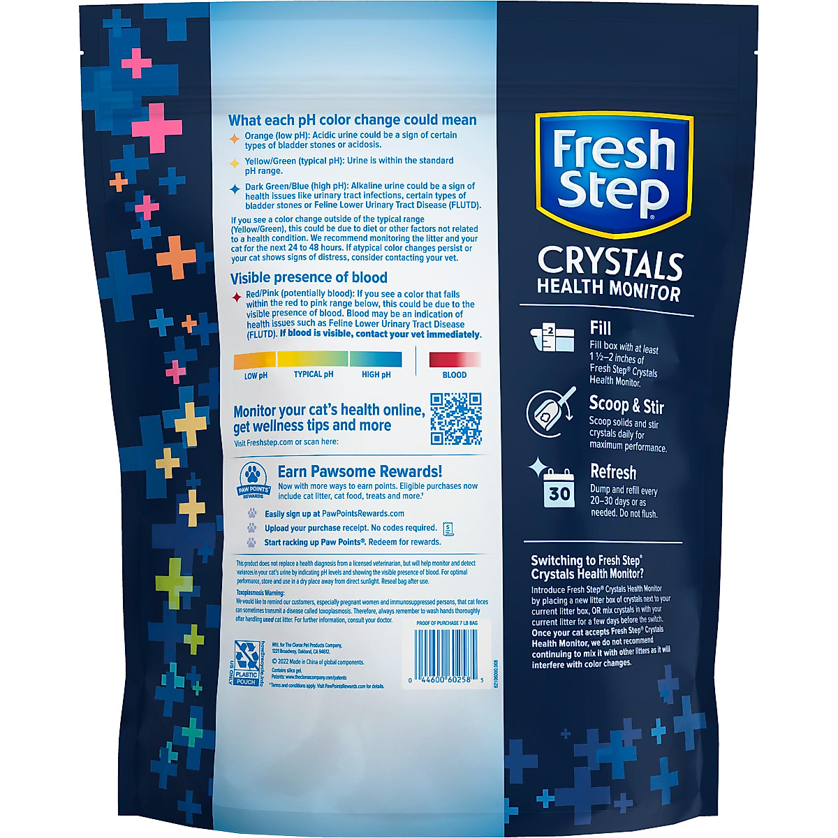 Fresh Step Crystals Health Monitoring Cat Litter, Color-Changing Litter Helps Detect Irregularities in Cat Urine, Controls Odor for 30 Days, 14 lbs. (2 x 7 lb. Bag)