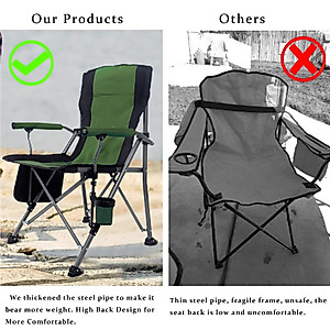 MaiuFun Portable Camping Chair Folding Heavy Duty Quad Outdoor Large Chairs Support 330 lbs High Back Padded Thicken Oxford with Armrests, Storage Bag, Cup Holder, Carry Bag for Outside(Green)