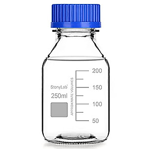 stonylab Glass Graduated Round Media Storage Bottles with GL45 Screw Cap, 250 ml, 1 Pack