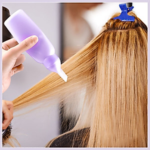 Pimoys Root Comb Applicator Bottle 6 Ounce Oil Applicator for Hair Dye, 3 Pack Hair Oiling Bottle Brush with Graduated Scale (Pink, Purple, White)