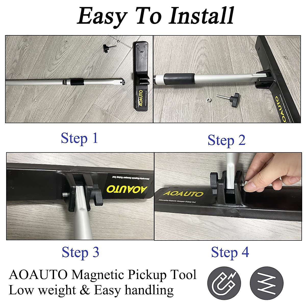 AOAUTO Magnet Sweeper Heavy Duty Telescoping Magnet Pickup Tool,16LB Pull Strong Magnetic Nail Sweeper with 28" to 45" Retractable Bar,Pickup Nails,Screws,Yard Magnet,Metal Parts
