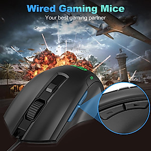 RaceGT Wired RGB Gaming Mouse, Ergonomic Mouse with 7 Backlight RGB Lighting Modes, up to 3600 DPI,6 Buttons for Windows/PC/Mac/Laptop Gamer (Black)