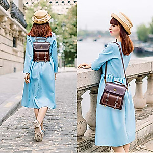 Little Bee Mini Backpack Faux Leather Women Backpack Purse Convertible Handbag Fashion Crossbodybag Girl Cute Preppy Bookbag, Brown