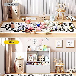 IDEALHOUSE 3-Tier Toy Storage Cabinet and Bookcase, Multi Shelf with Cubby Organizer Cabinet for Toys, for Playroom, Bedroom, Hallway and Kindergarten School (White)