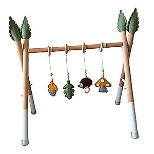 menolana Portable Wooden Baby Gym, Foldable Baby Play Gym Frame with Wooden Baby Toys, Baby Exercise Activity Gym Hanging Bar Newborn Baby Gift - JSJ3-9, with 4 Hanging Toys