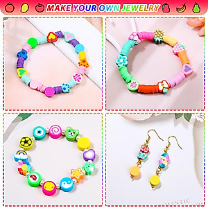 480 Pcs Fruit Flower Polymer Clay Beads, 24 Styles Trendy Cute Smiley Bead Charms for Bracelets Jewelry Necklace Earring Making with Elastic String