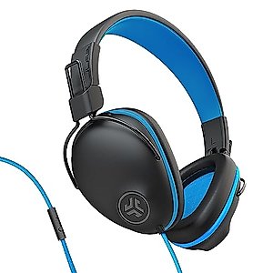 JLab JBuddies Pro Wired Over-Ear Kids Headphones, Built-in Volume Regulators for Safety, Folding, Adjustable, Noise Isolation, with Mic, Blue