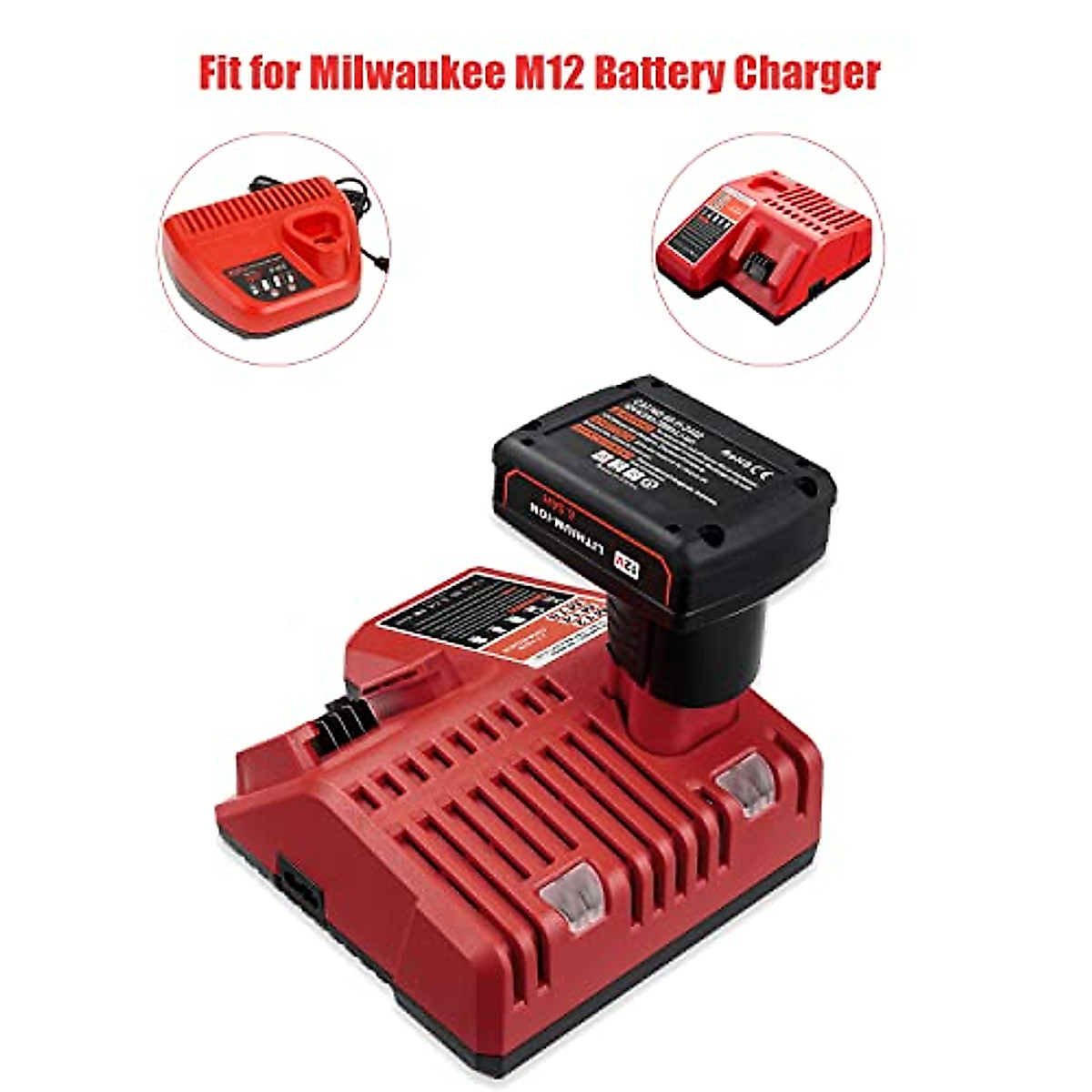 JYJZPB 2 Pack 6.5Ah 12V Battery for Milwaukee M12 Battery 48-11-2401 48-11-2412 48-11-2411 48-11-2420 48-11-2410 12Volt Cordless Tools for Milwaukee M12 Lithium Battery