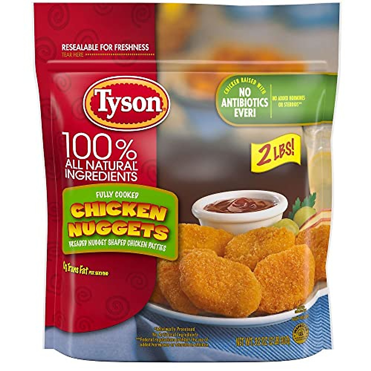 Tyson Fully Cooked Breaded Nugget Shaped Chicken Patty, 2 Pound -- 12 per case.
