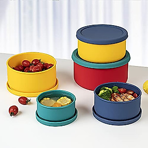 Elkniwts Silicone Food Storage Container Lunch Box,4 Pcs Nestable Silicone Food Holders, Reusable Food Storage Box, Mixed Colors,for Microwave and Dishwasher