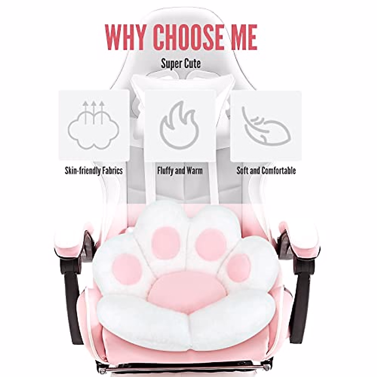 MOONBEEKI Cat Paw Cushion Chair Comfy Kawaii Chair Plush Seat Cushions Shape Lazy Pillow for Gamer Chair 28"x 24" Cozy Floor Cute Seat Kawaii for Girl Worker Gift, Dining Room Bedroom Decorate White