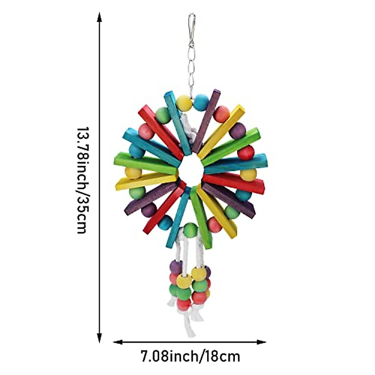 Parrot Hanging Chew Toy Bird Bite Swing with Colorful Wood Beads Bells for Parrot Macaw African Greys Cockatiels Cage Accessories (Colorful Wood Toy)