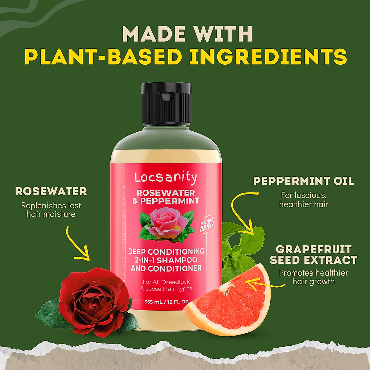 Locsanity 2-in-1 Shampoo and Conditioner for All Types of Dreadlocks and Hairstyles – Moisturizing, Nourishing, and Hydrating Shampoo and Conditioner (12 fl oz)