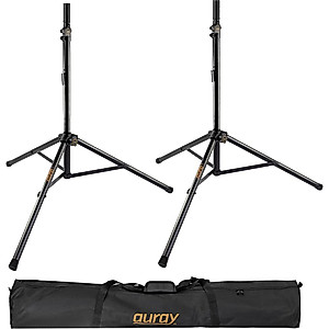 Mackie Thrash212 12-Inch 1300W Powered PA Loudspeaker System, Black (Pair) Bundle with Steel Speaker Stands with Tripod Base and Carrying Case and 2X XLR-XLR Cable