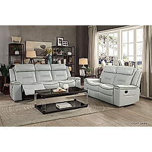 Homelegance Darwan 65" Leather Gel Double Reclining Loveseat, Light Gray