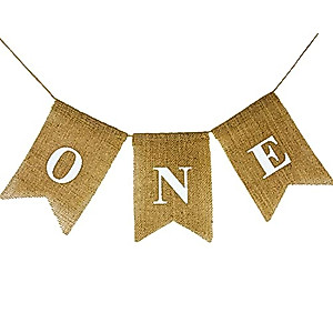 Shimmer Anna Shine Happy Birthday Burlap Banner, Hearts Burlap Banner and First Birthday ONE High Chair Banner for Baby Boy and Girl Cake Decor for Birthday Party Decorations (White Print)